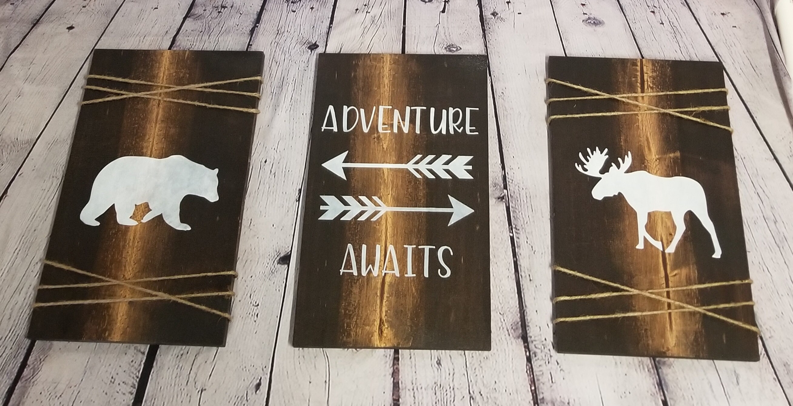Adventure Awaits With Bear and Moose Signs, Nursery Decor, Boy Room ...