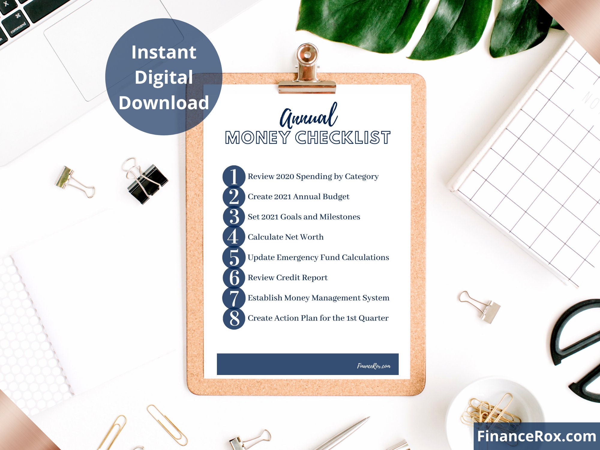 Annual Money Checklist INSTANT DOWNLOAD, 2021 Money Checklist, Personal ...