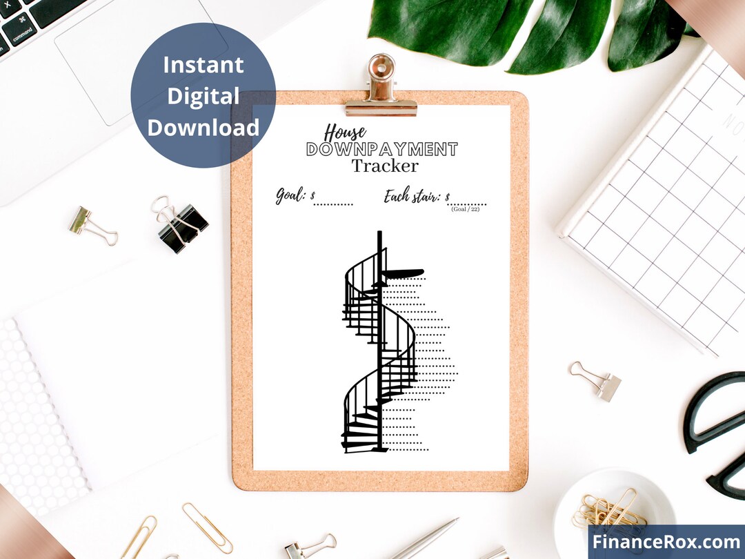 House Downpayment PRINTABLE Tracker, Spiral Staircase, Deposit Tracker ...