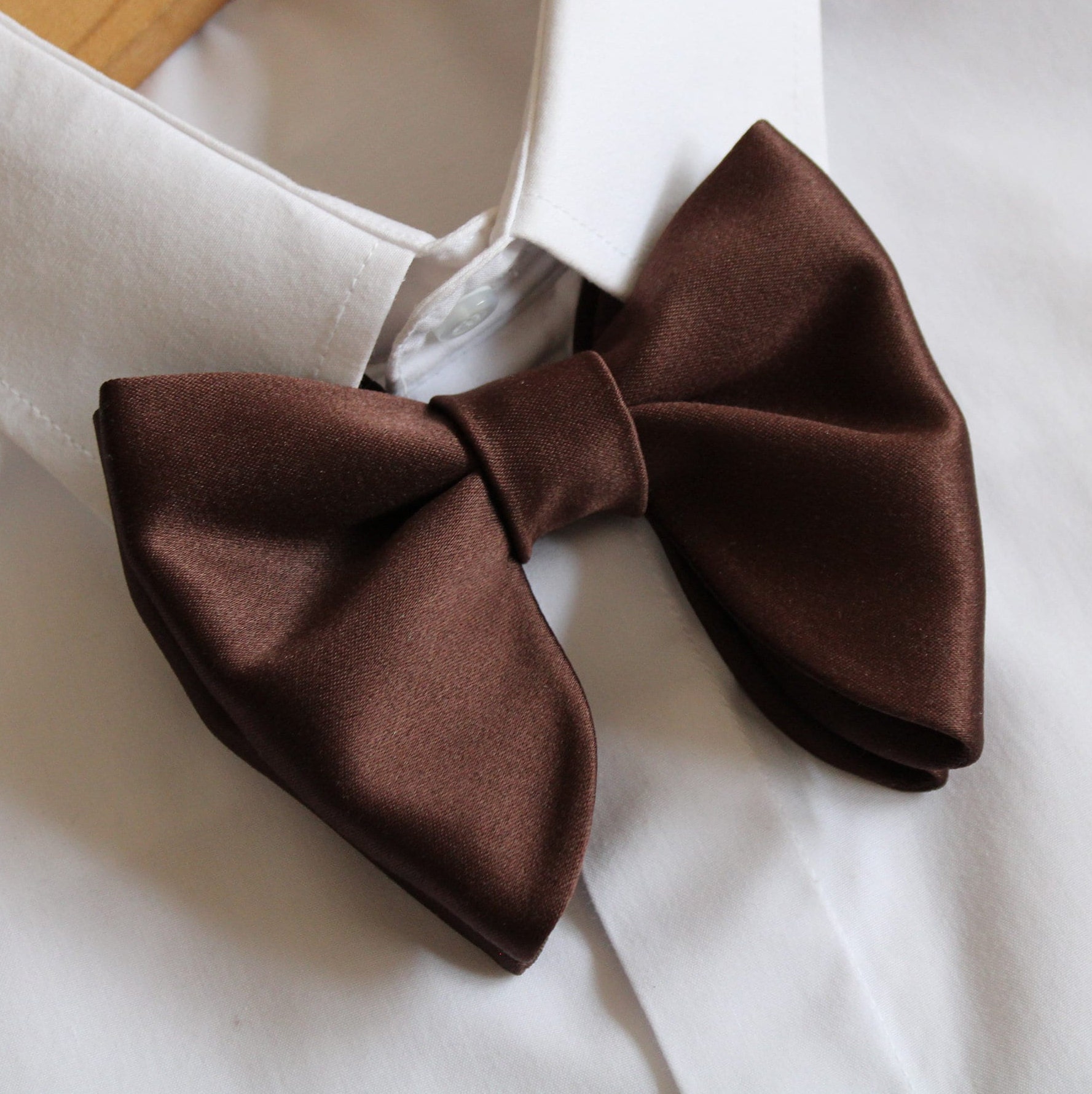 Brown Oversized Butterfly Bow Tie / Chocolate Satin Big Bow Tie ...