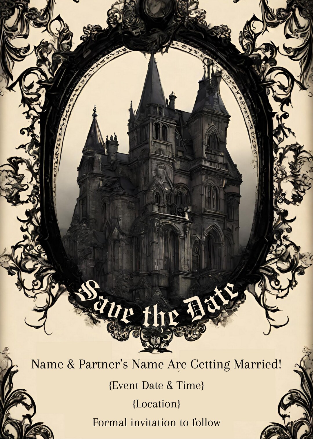 Gothic Black Lace Haunted Castle Romantic Wedding Save the Date - Etsy