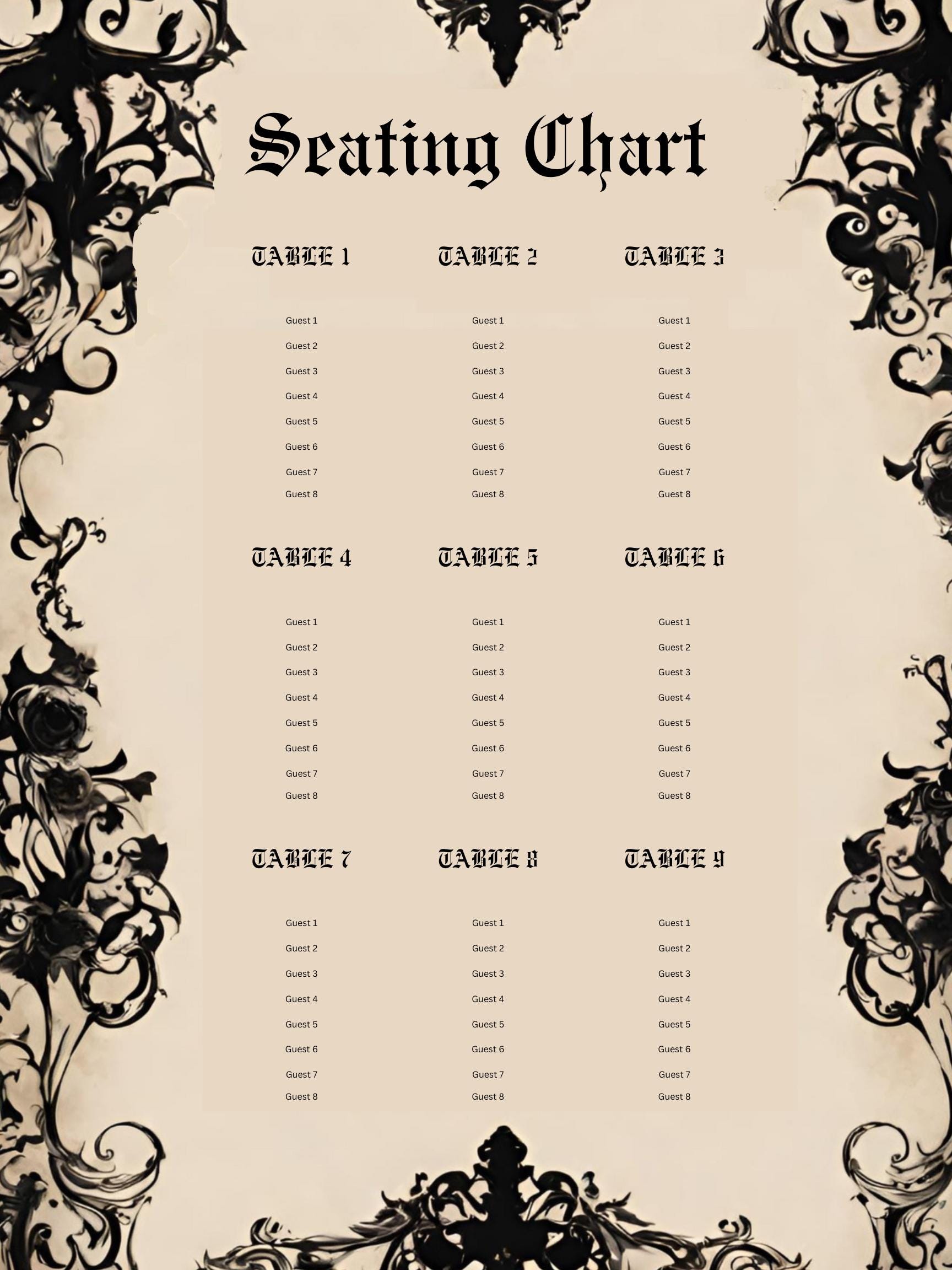 Gothic Haunted Castle Seating Chart Dark and Elegant Event Decor - Etsy