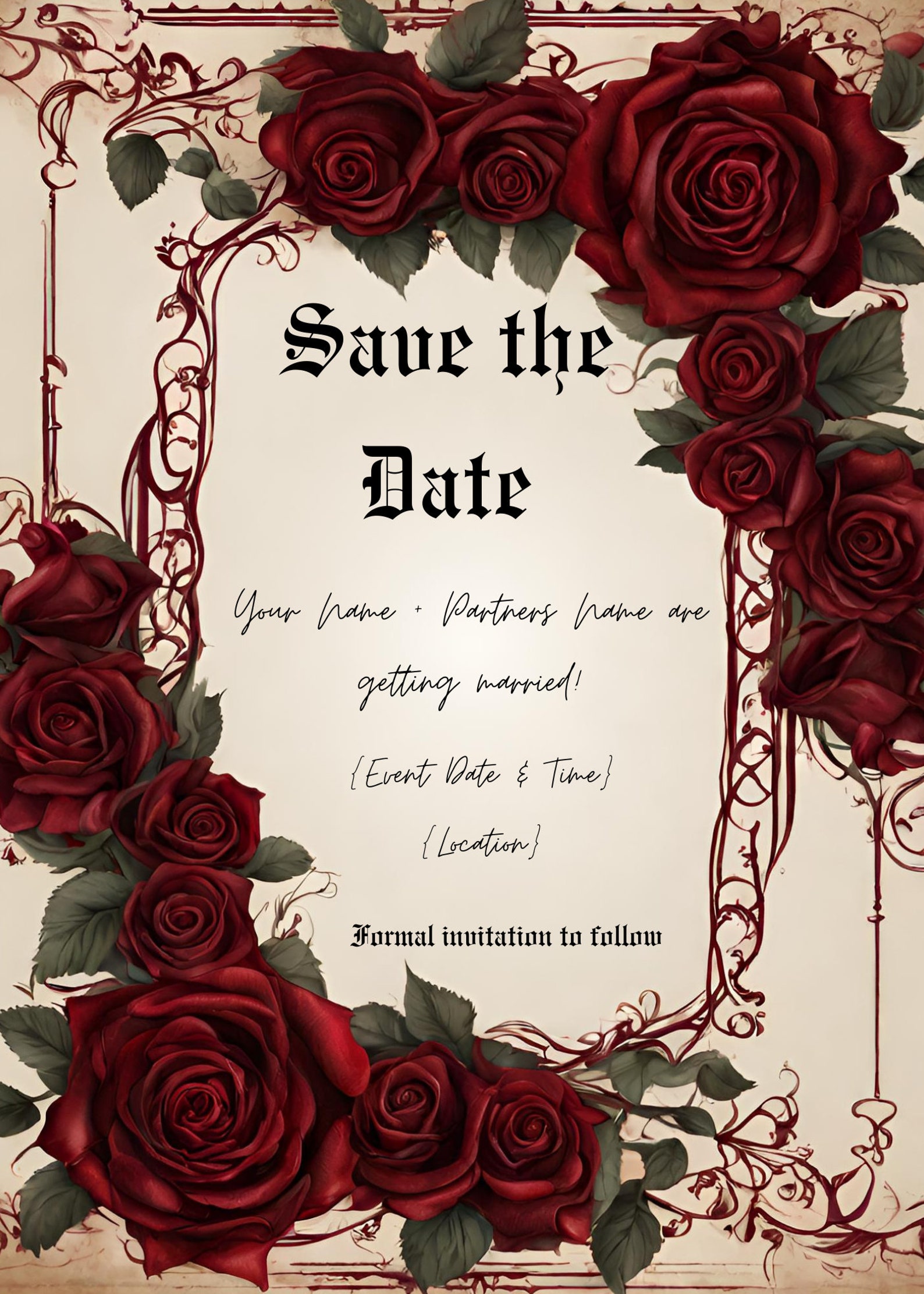 Gothic Red Roses Save the Date, Stylish, Elegant and Formal - Etsy