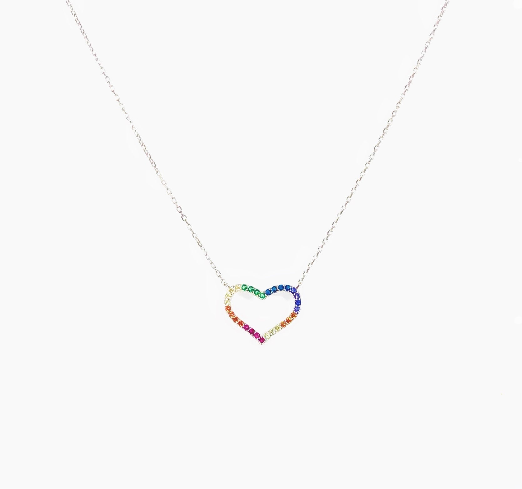Rainbow Heart Necklace (sterling Silver or 16K Gold) - Etsy