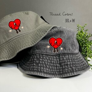 Embroidered Sad Heart Bucket Hat - Etsy