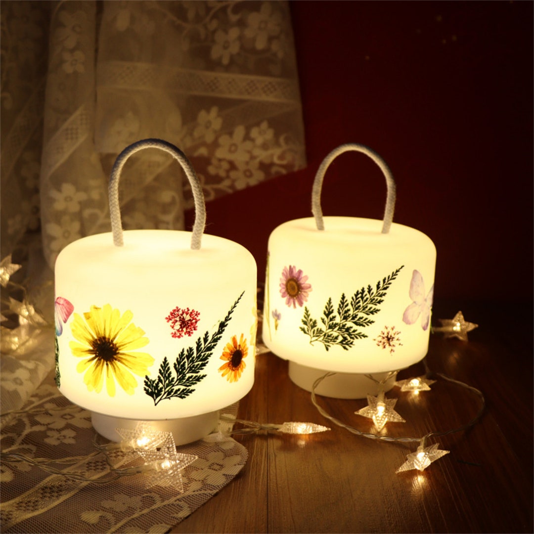 DIY Pressed Flower Bedside Lamps, Plant Flower Table Lamp, Handmade ...