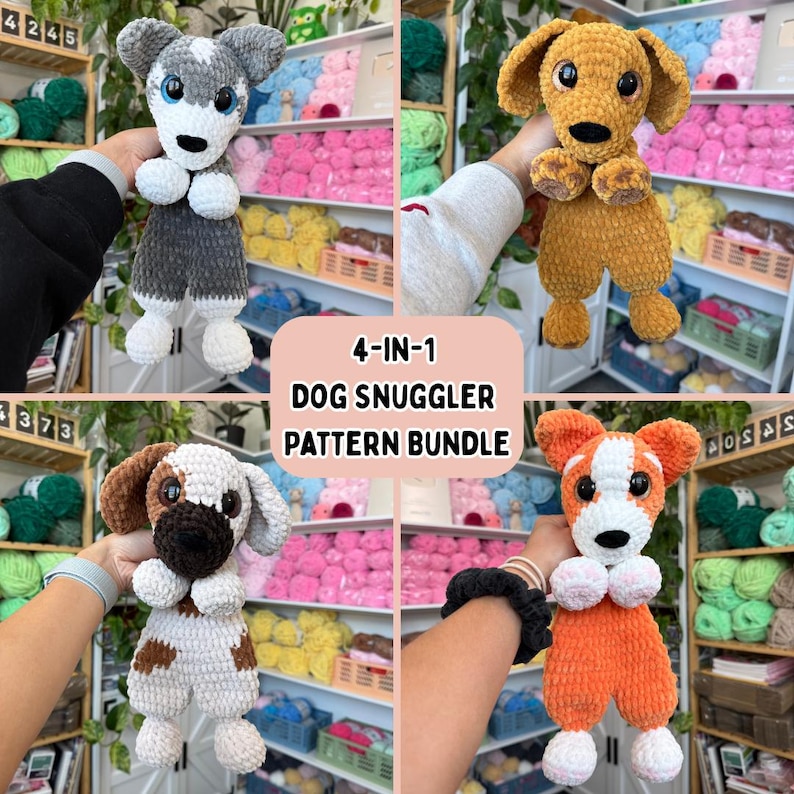 Crochet Dog Snuggler Pattern 4-in-1 Bundle Husky Corgi Labrador ...