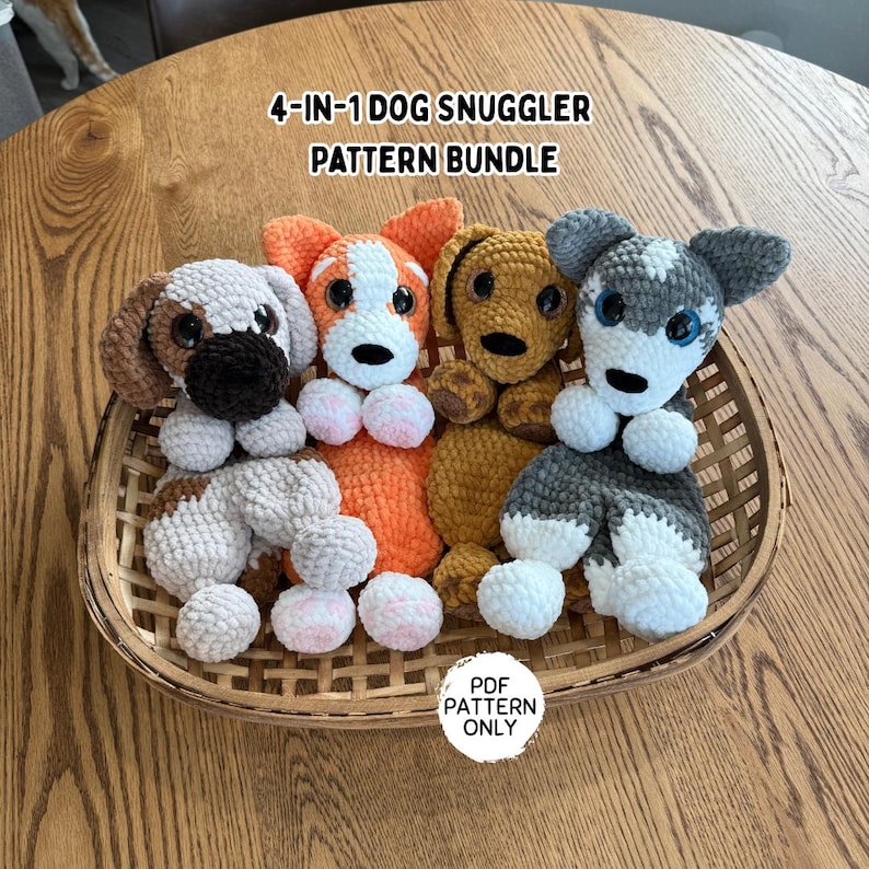 Crochet Dog Snuggler Pattern 4-in-1 Bundle Husky Corgi Labrador ...