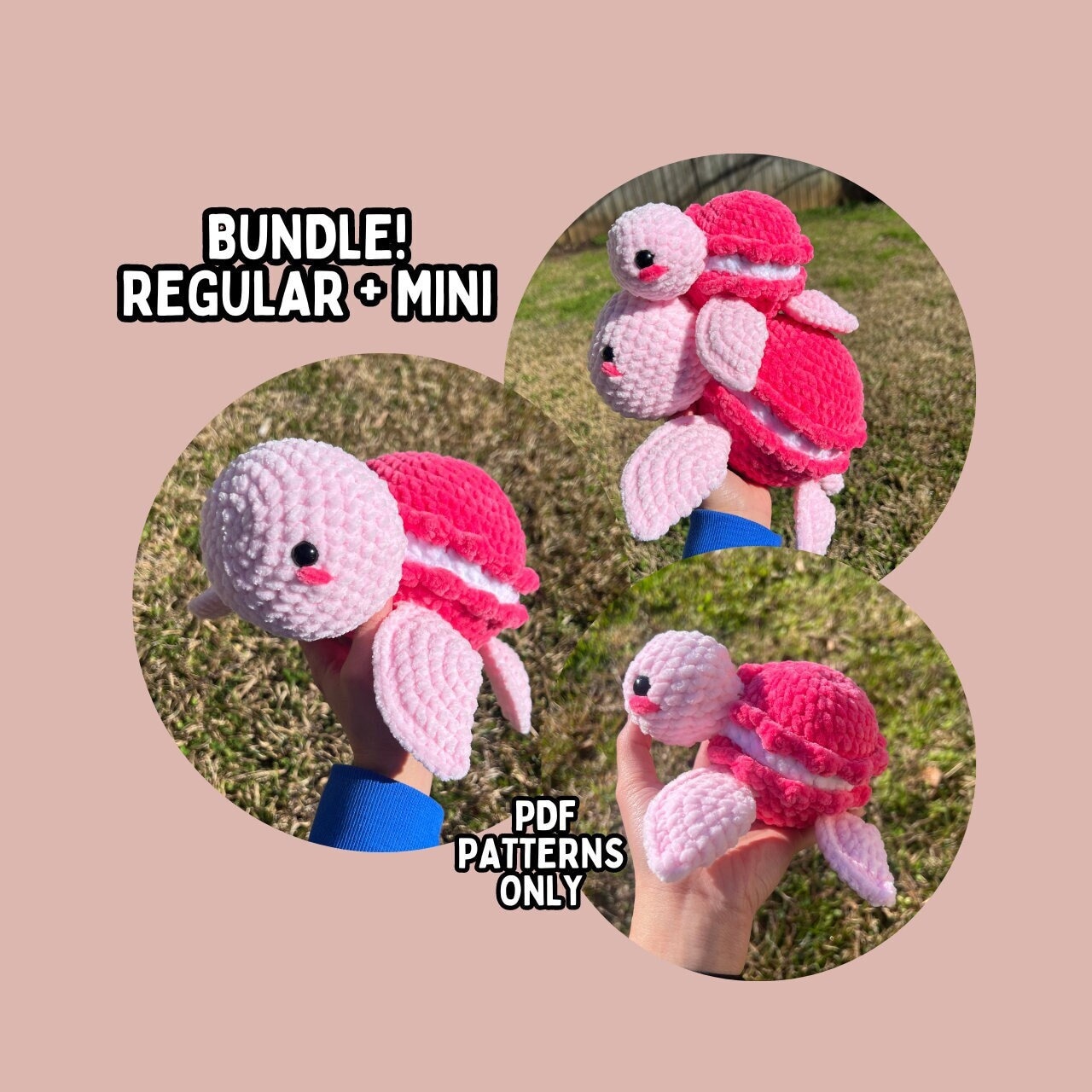 BUNDLE Macaron Turtle Crochet Pattern 2 Sizes Mini and Regular Download ...
