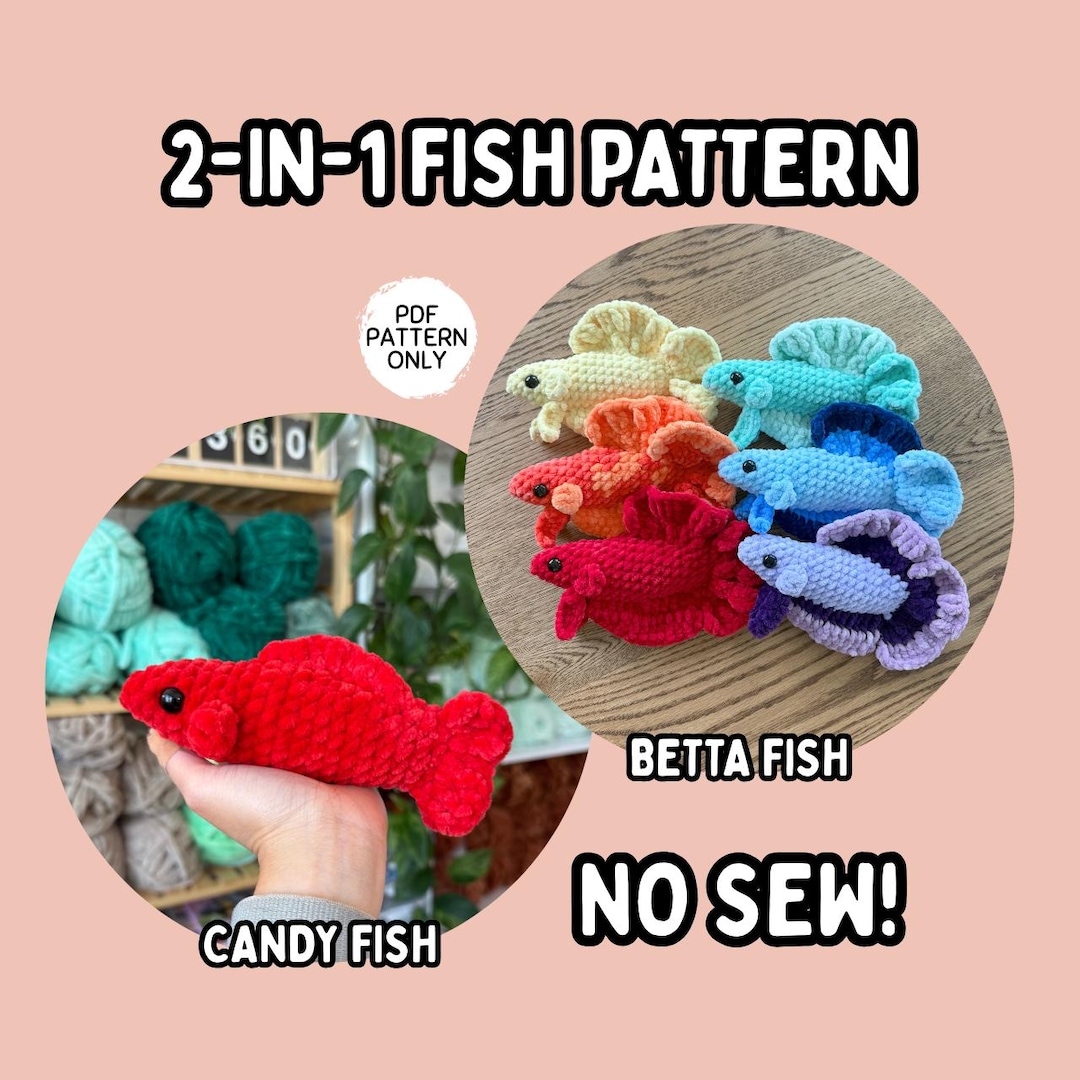 Crochet Fish Pattern NO SEW 2-in-1 Bundle Betta Fish and Candy Fish ...