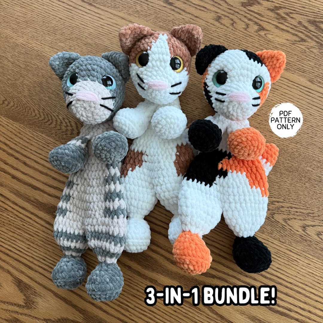 Crochet Cat Snuggler Pattern 3-in-1 Bundle Snuggler Lovey Calico Stripe ...