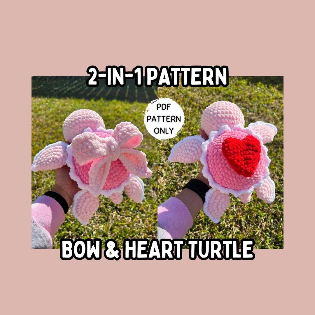 Bow and Heart Turtle Crochet Pattern Valentines Day 2-in-1 Pattern PDF ...