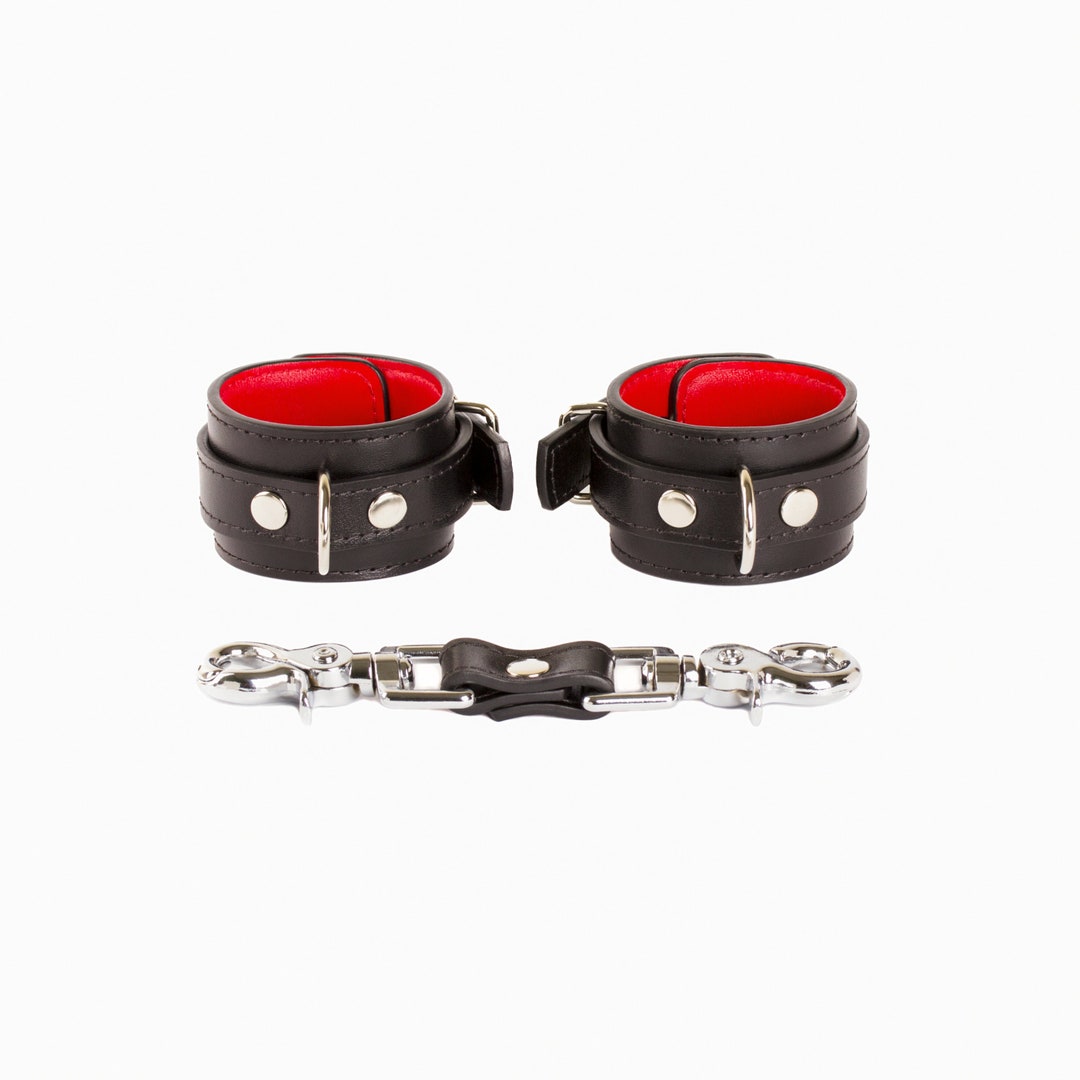 Custom BDSM Restraints Black-red Leather Handcuffs for Men & - Etsy