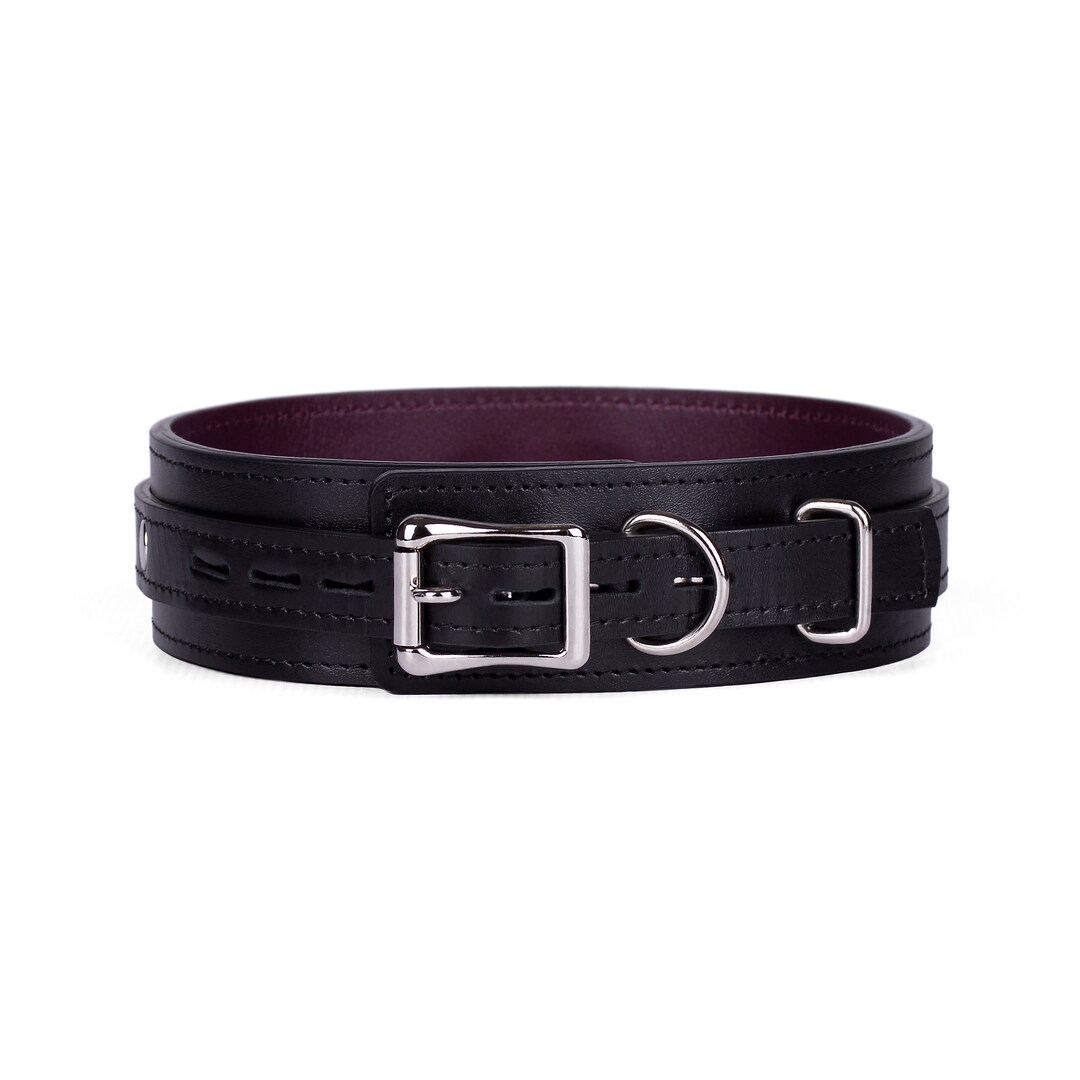 Handmade Black-bordo Leather Locking Lockable Collar for Woman Sub and ...