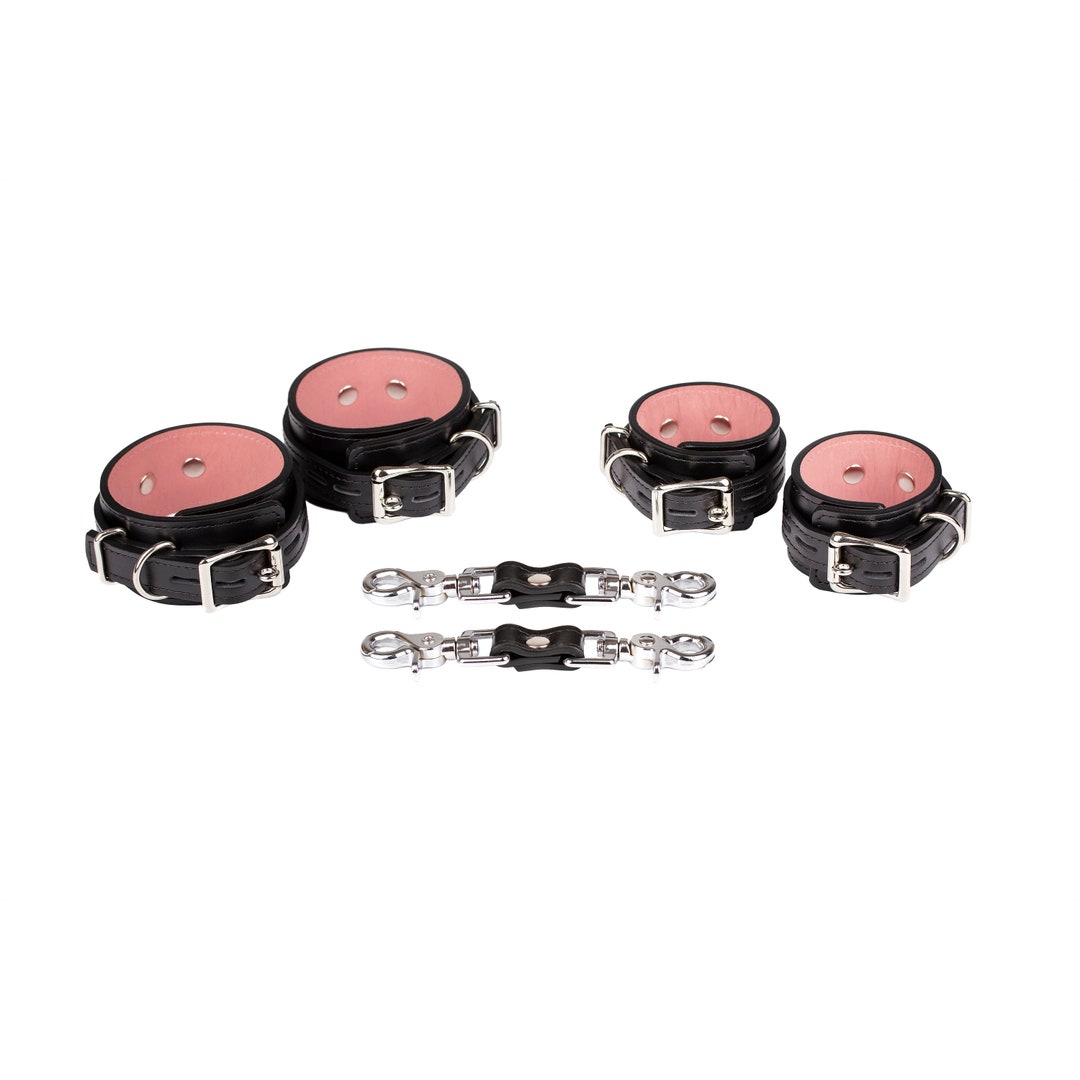 Locking Black Leather Hand Cuffs and Ankle Cuffs With Custom Sizing ...