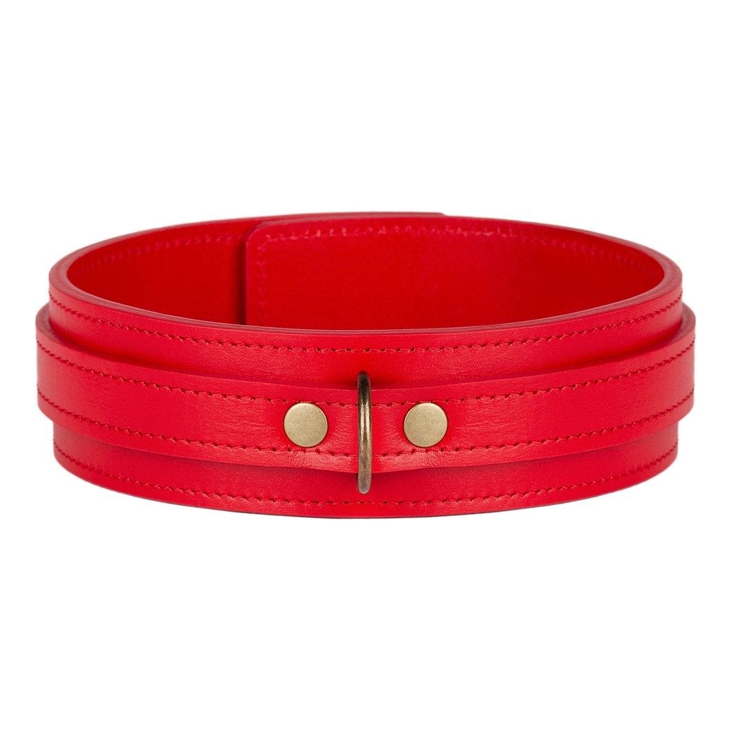 Custom Sized Leather Red BDSM Bondage Submissive Collar 792 Color ...