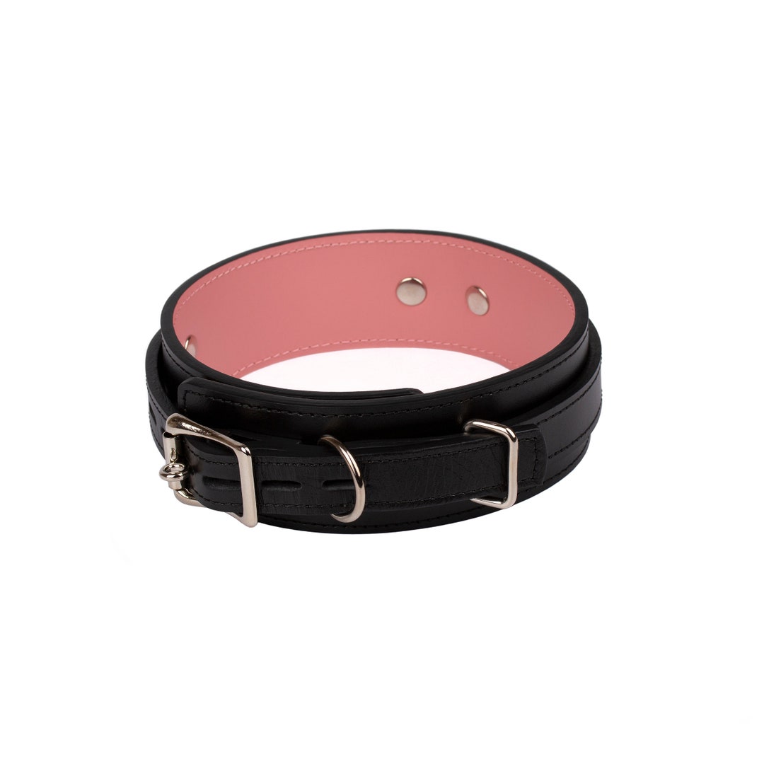 Handmade Black-pink Leather Locking Lockable Collar for Woman Sub and ...