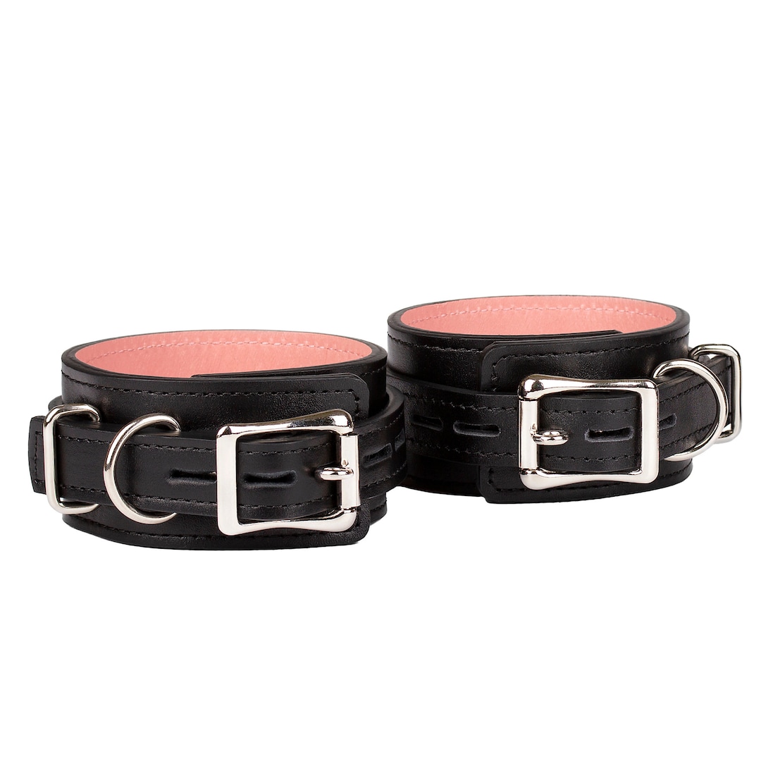 Locking Black Leather Ankle Cuffs With Custom Sizing (792 Color ...