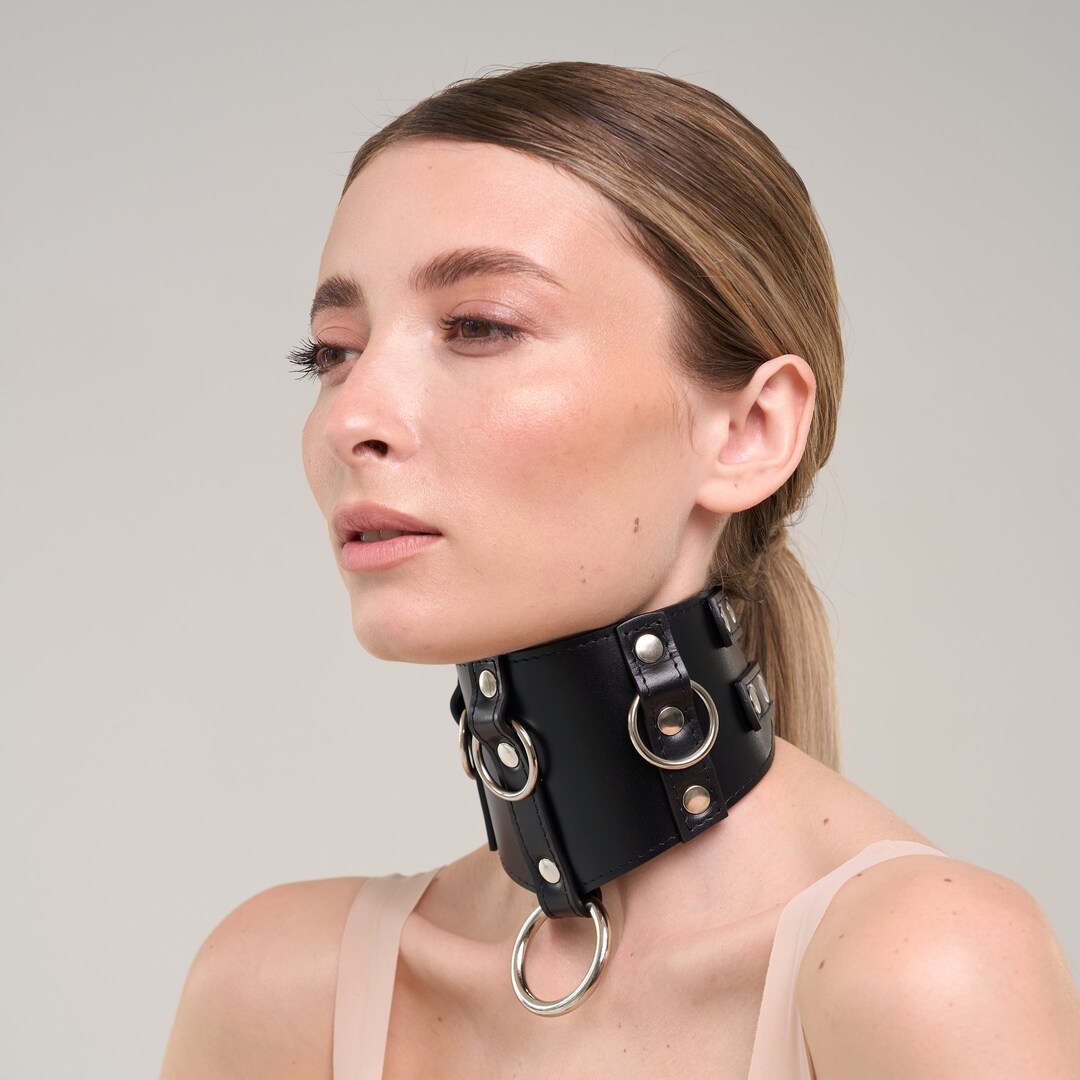 Handmade Black Leather Custom Posture Collar Choker With 4 O-rings ...