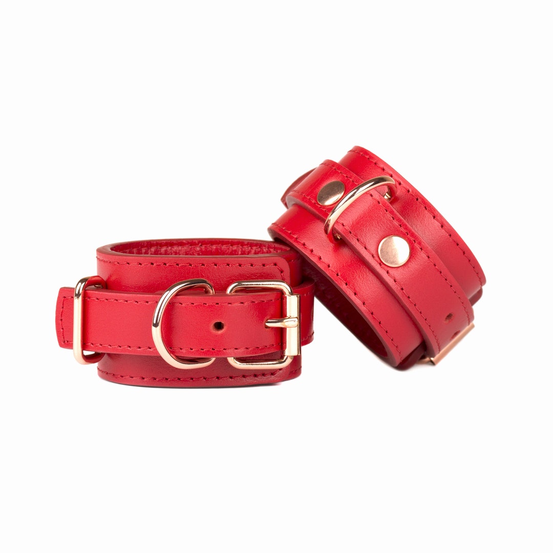 Handmade Red Leather Wrist Cuffs for Men and Women 792 Color - Etsy