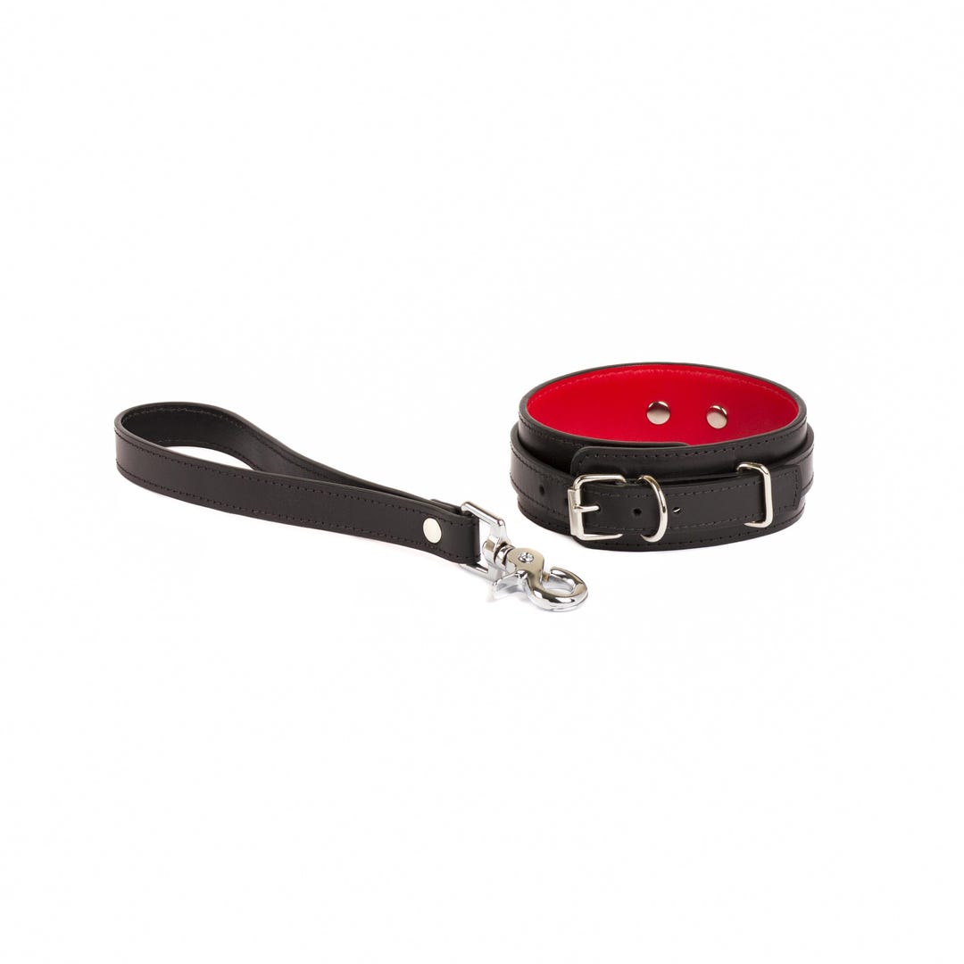 Handmade Black-red Leather Sub Collar With Human Pet Short Leather ...