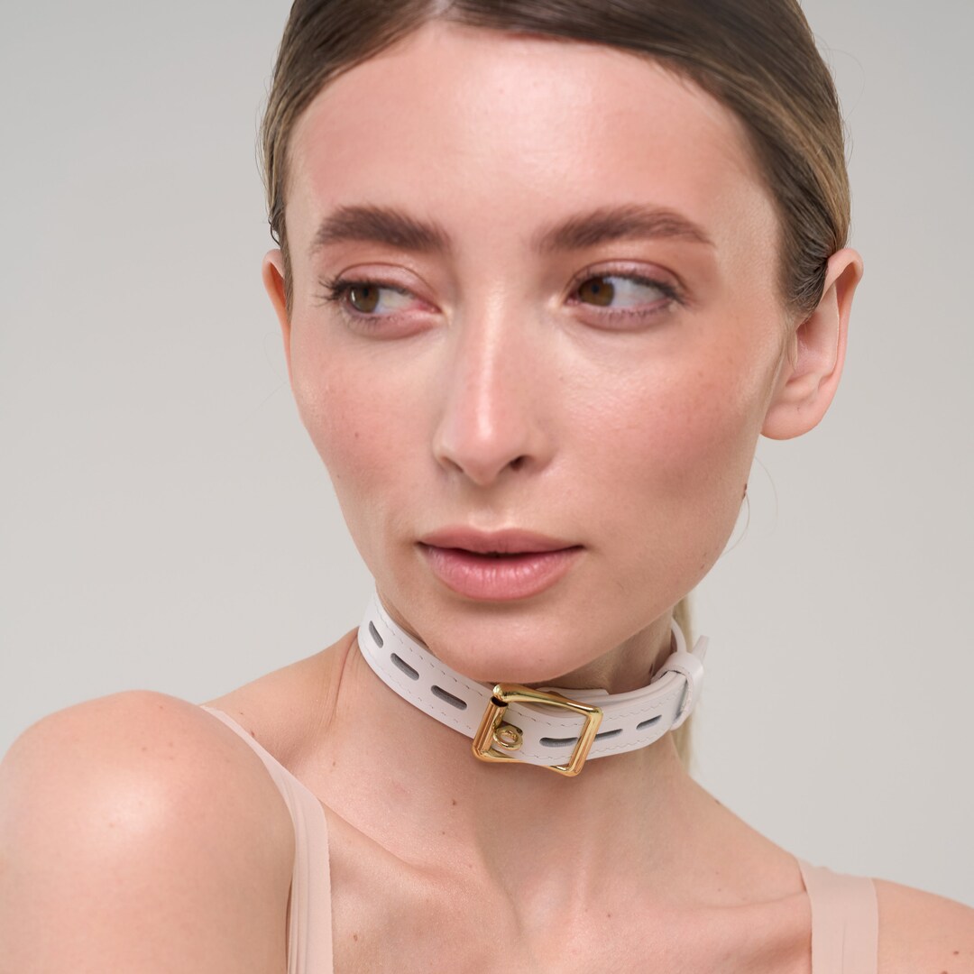 Handmade White Leather Day Collar Choker With Locking Buckle (792 Color ...