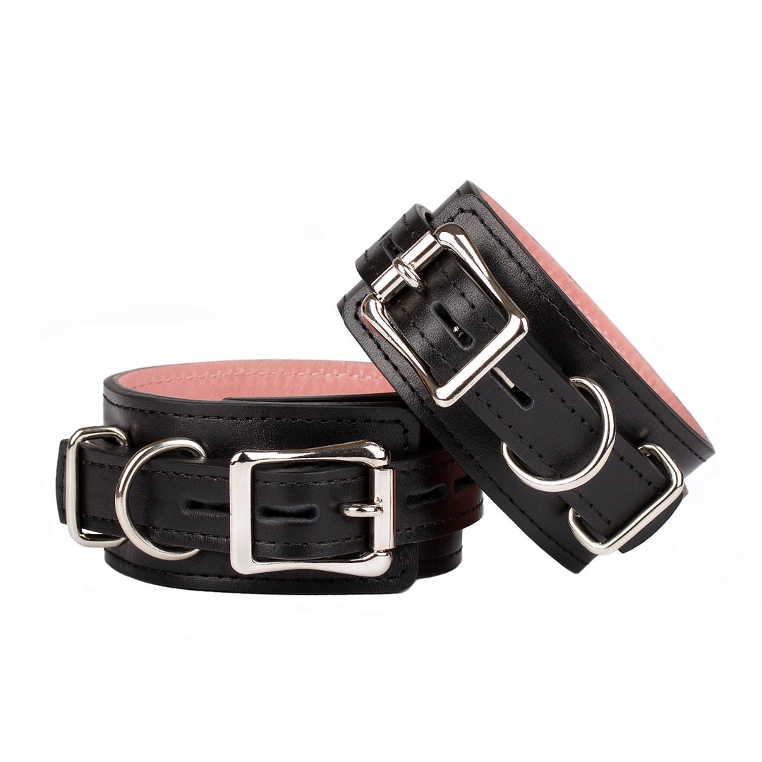 Locking Black Leather Ankle Cuffs With Custom Sizing (792 Color ...