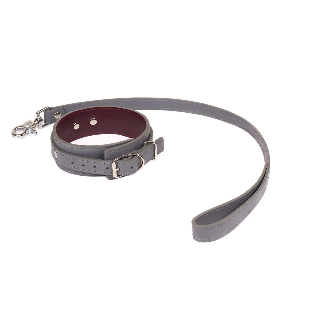 Handmade Gray-bordo Leather Collar and Leash Set(792 Color Variations ...