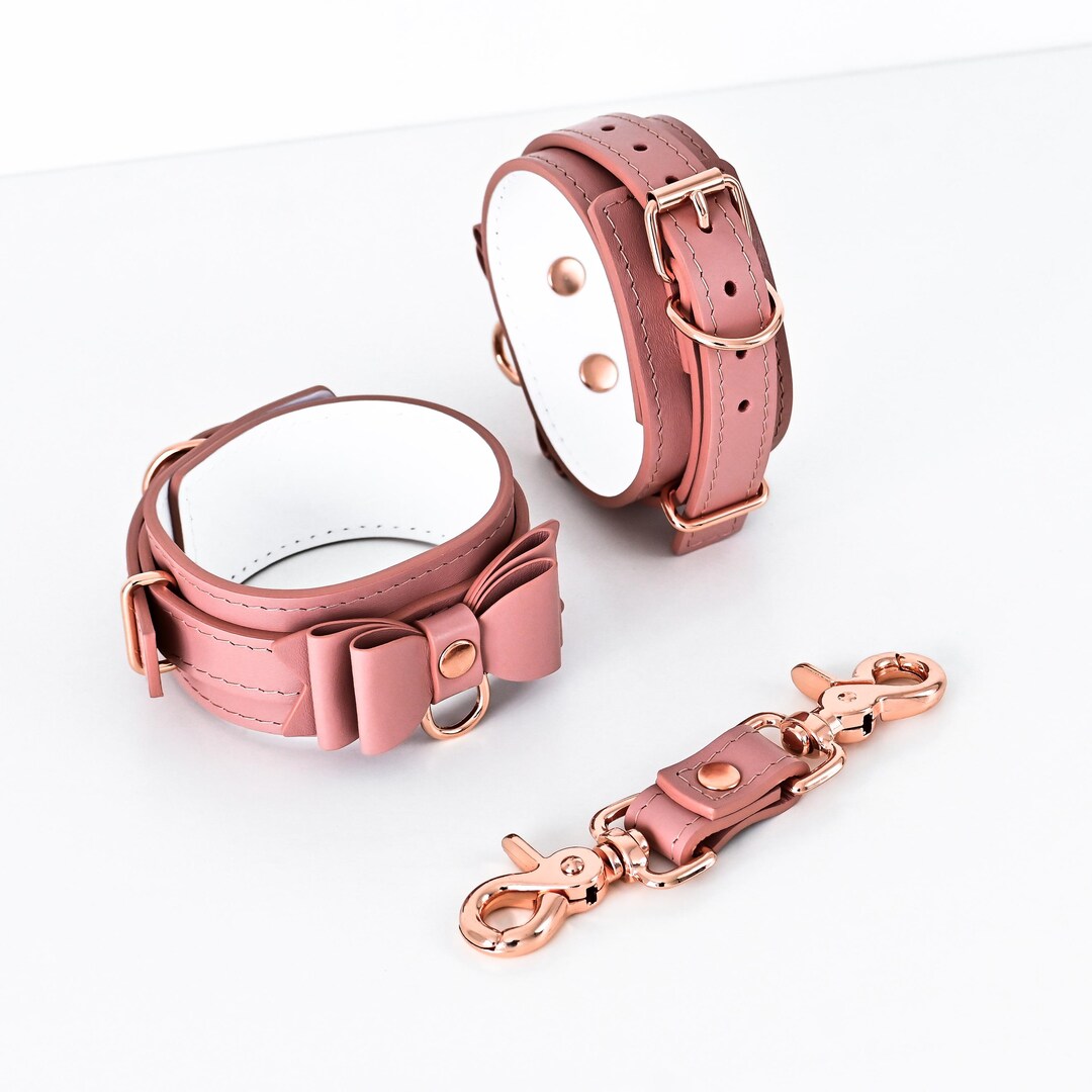 Premium Handmade Leather Hand Cuffs With Bow & Short Connector Set ...