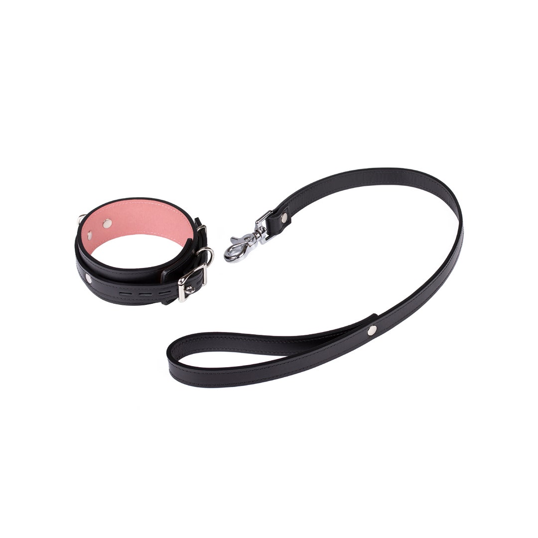 Handmade Black-pink Leather Custom Locking Choker Collar With Leash Set ...