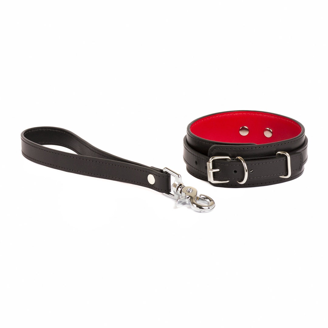 Handmade Black Leather Sub Collar With Human Pet Short Leather Leash ...