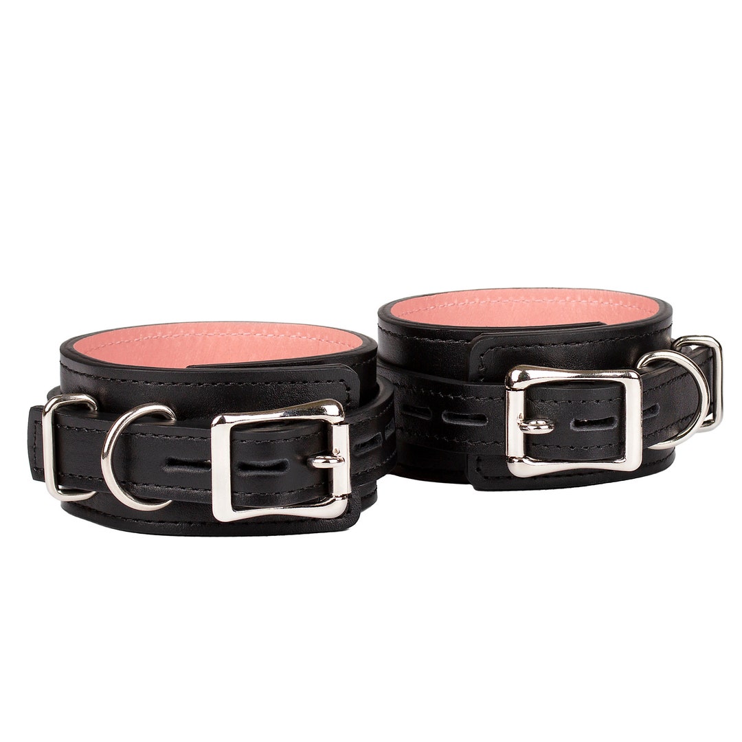 Locking Black Leather Ankle Cuffs With Custom Sizing (792 Color ...