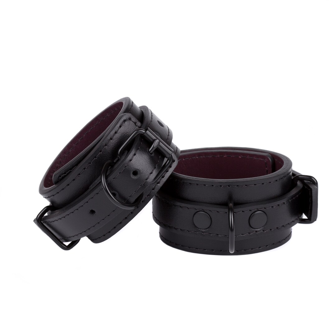 Handmade Black-bordo Leather Wrist Cuffs for Men and Women (792 Color ...