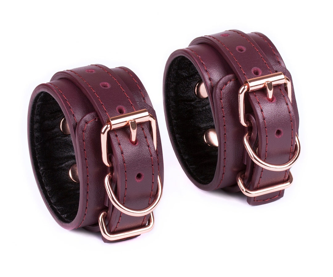 Handmade Bordo-black Leather Wrist Cuffs for Men and Women (792 Color ...