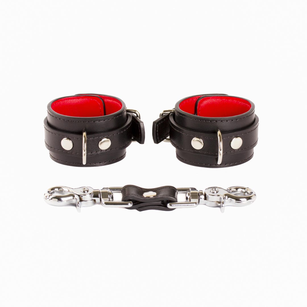 Custom BDSM Restraints Black-red Leather Handcuffs for Men & Women 792 ...