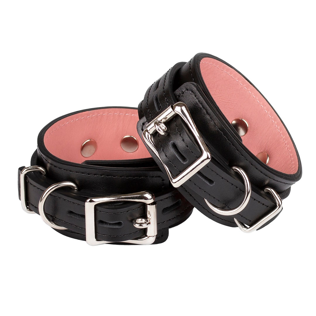 Locking Black Leather Ankle Cuffs With Custom Sizing (792 Color ...