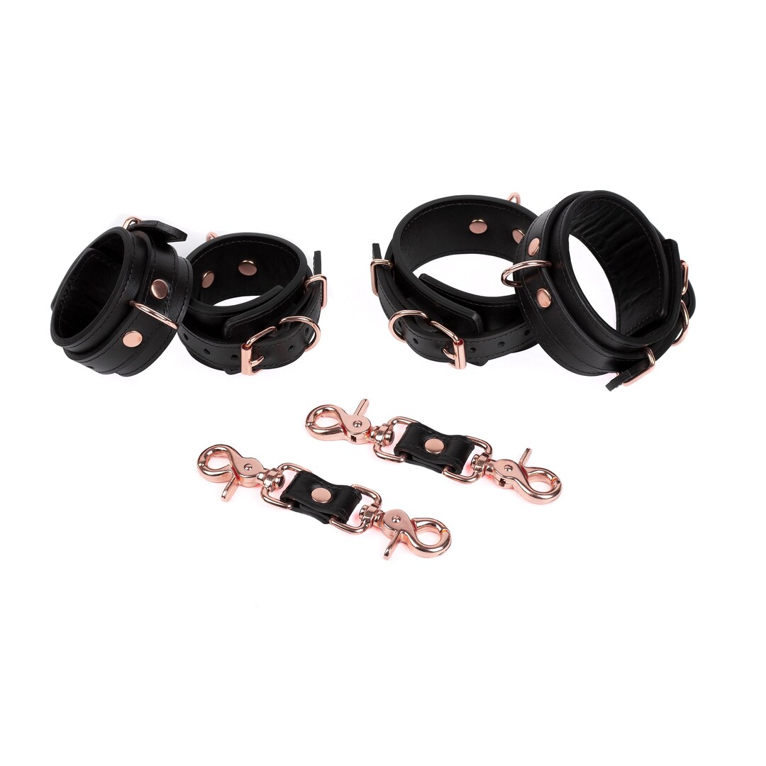BDSM Bondage Leather Restraints Set Handcuffs and Anklecuffs 792 Color ...