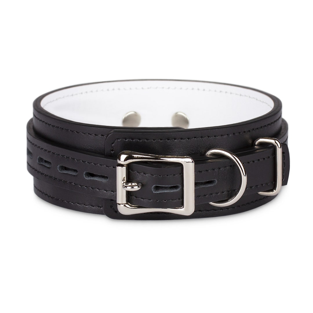 Handmade Black-white Leather Locking Lockable Collar for Woman Sub and ...