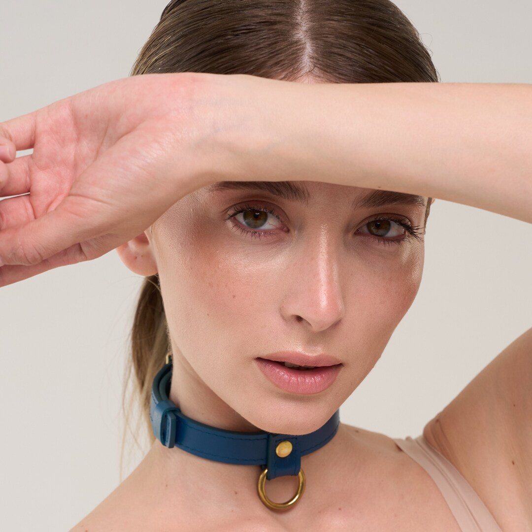 Handmade Blue Leather Choker Day Collar With O Ring 792 Color ...
