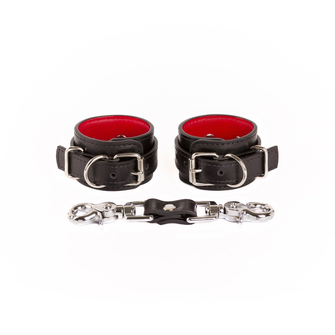 Custom BDSM Restraints Black-red Leather Handcuffs for Men & Women 792 ...