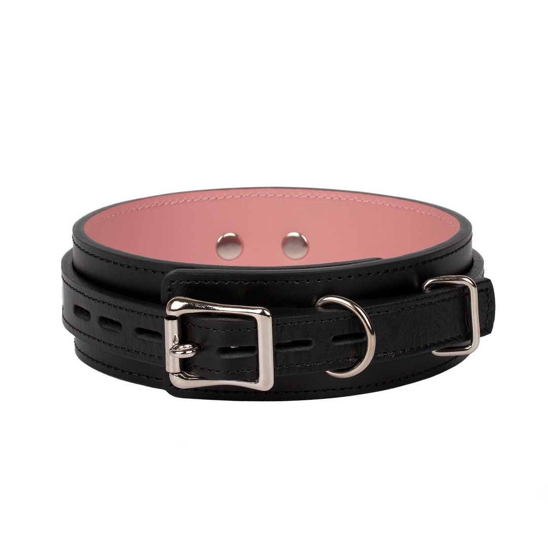 Handmade Black-pink Leather Custom Locking Choker Collar 792 Color ...