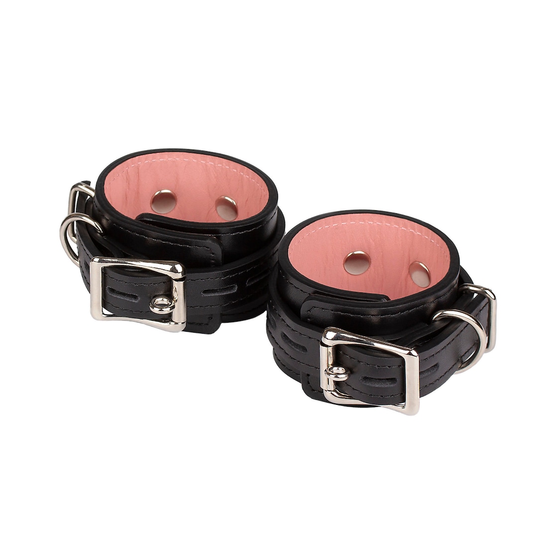 Locking Black Leather Ankle Cuffs With Custom Sizing (792 Color ...
