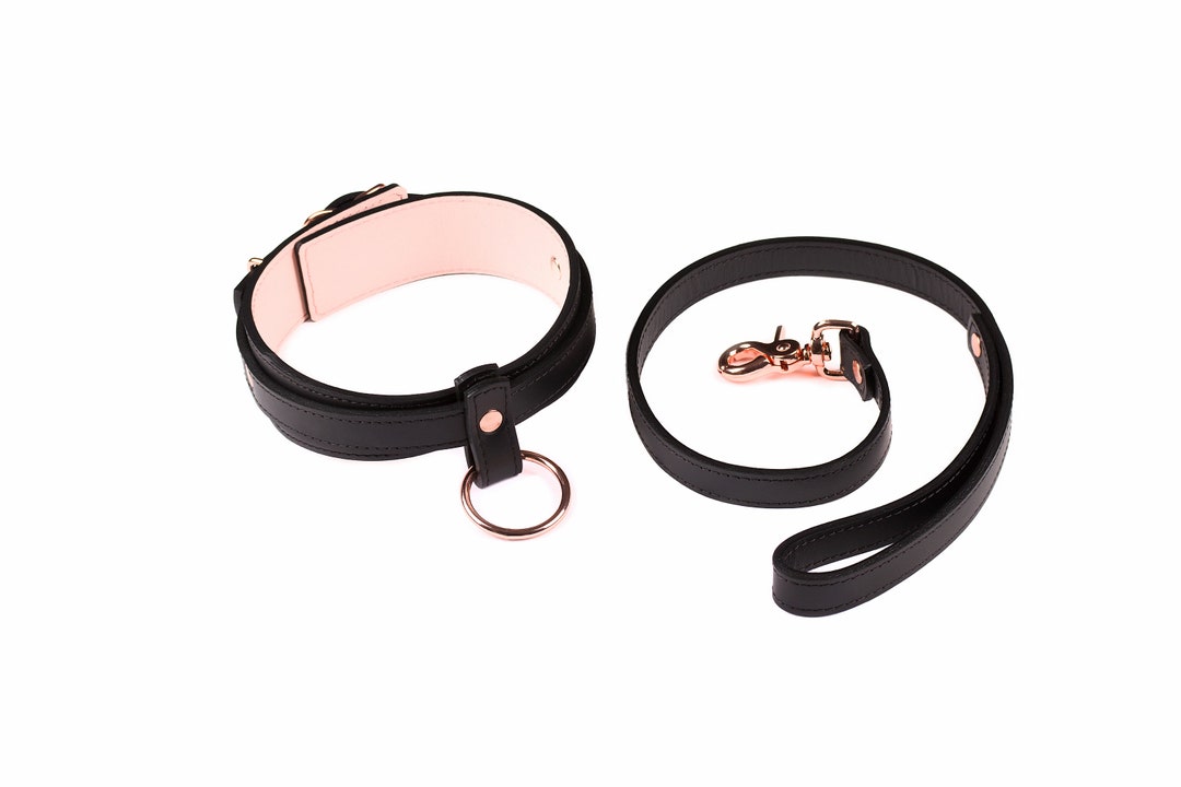 Handmade Black-light-pink Leather O Ring Collar and Leash Set(792 Color ...