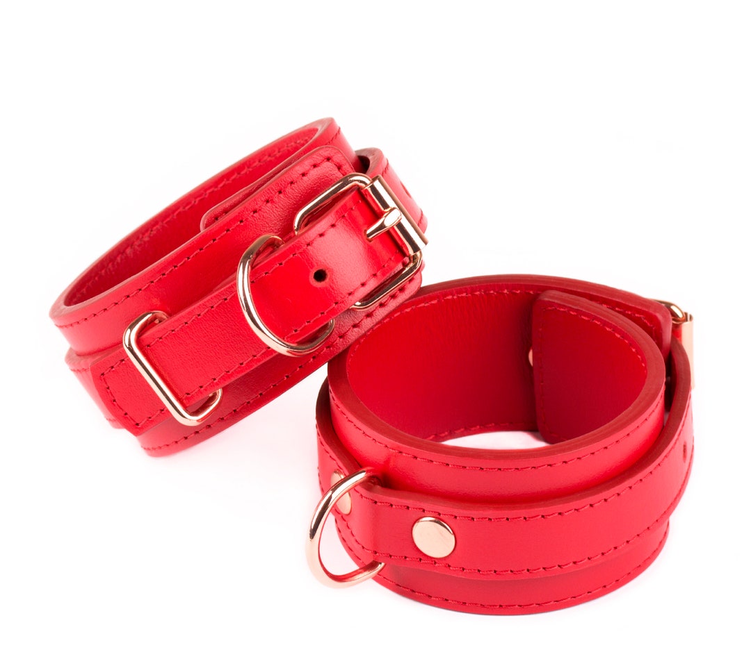 Handmade Red Leather Wrist Cuffs for Men and Women 792 Color - Etsy