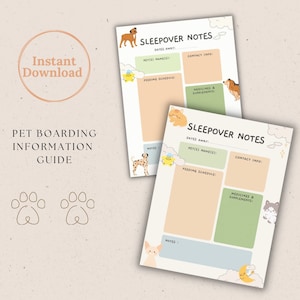 Printable Boarding Notes for Dogs - Etsy