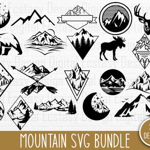 Mountain SVG Bundle: Hand Drawn Geometric Landscape (digital Download ...