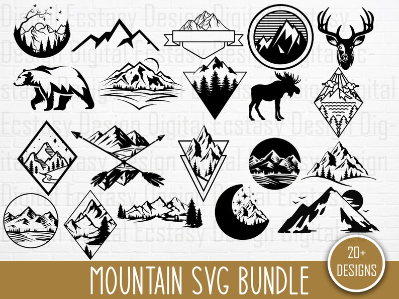 Mountain SVG Bundle: Hand Drawn Geometric Landscape (digital Download ...