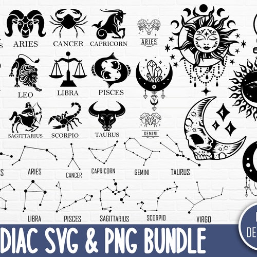 Zodiac Signs SVG Bundle Horoscope SVG Bundle Celestial Star - Etsy