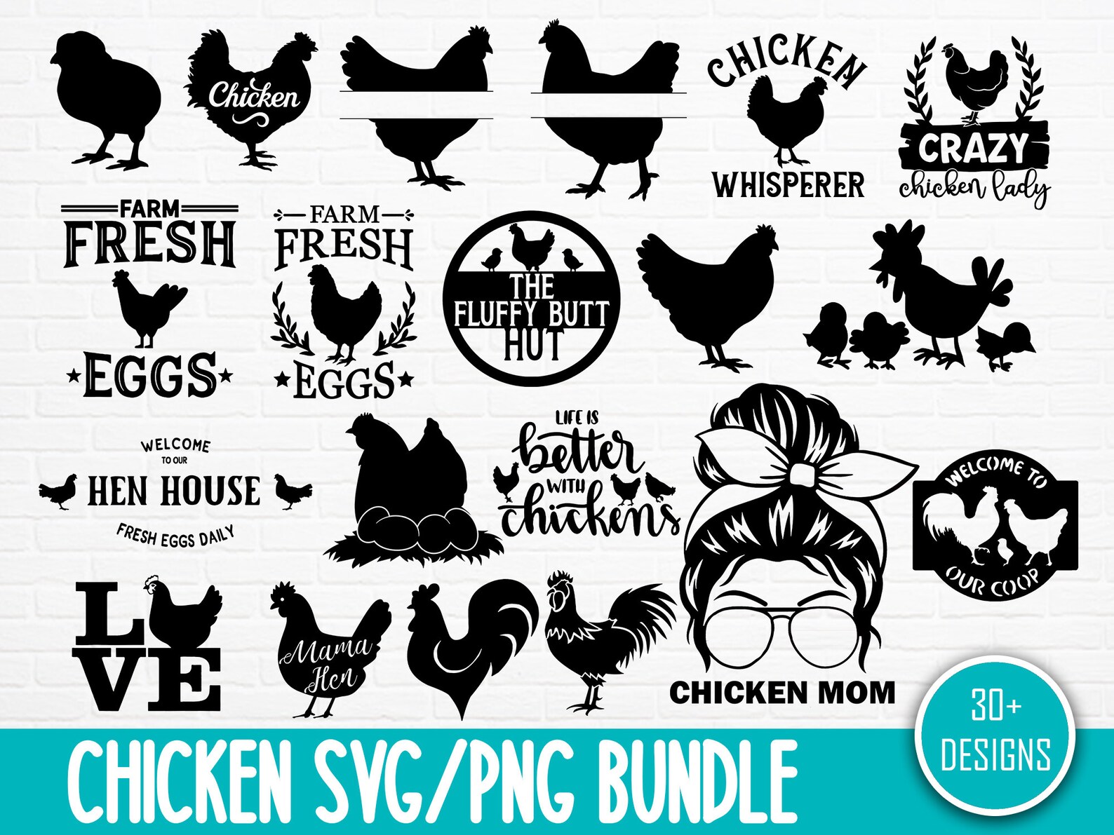 Chicken SVG Bundle: Hand-drawn Hen & Rooster Clipart (digital Download ...