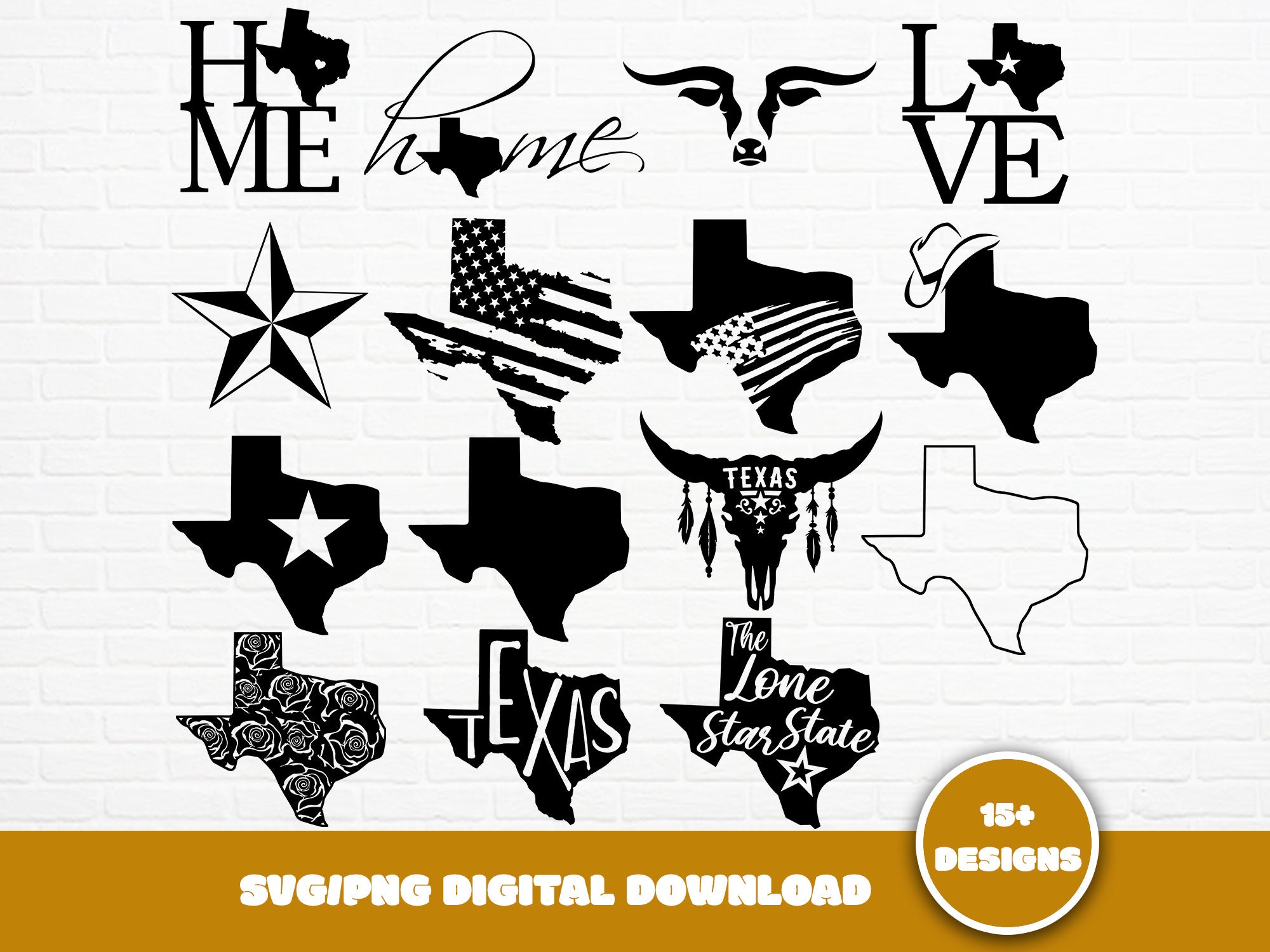 Texas SVG Bundle: Hand-drawn Vector Silhouettes (digital Download) - Etsy